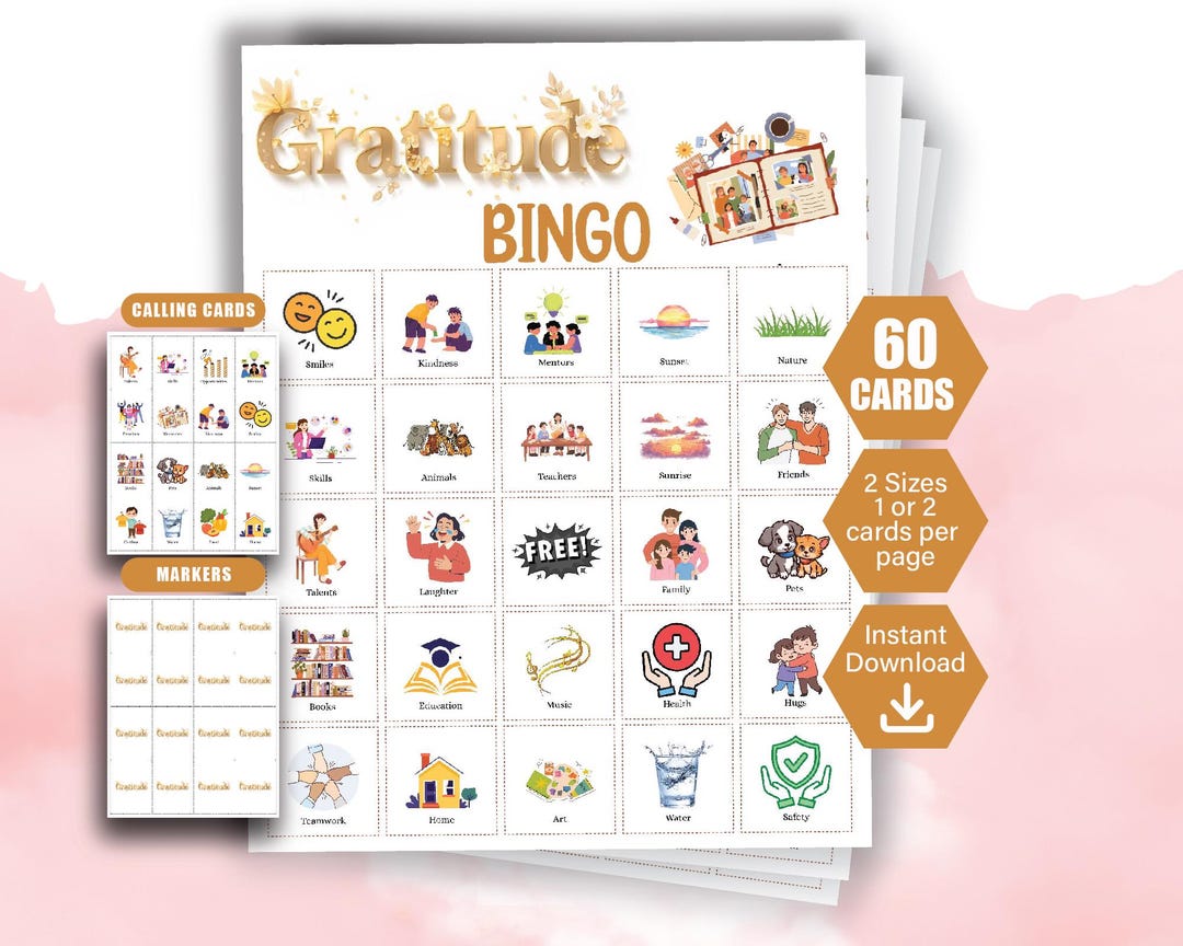 60 Gratitude Bingo Cards, Thankful Game, Mindfulness Game, Appreciation ...