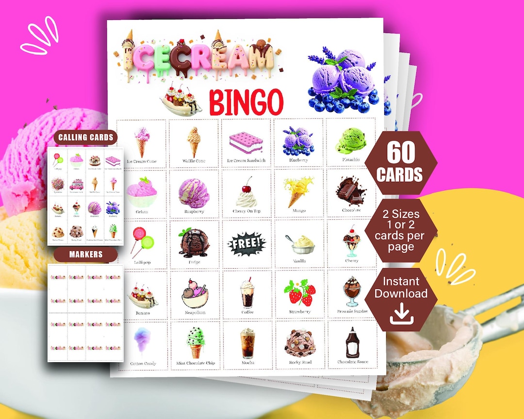 60 Ice Cream Bingo, Ice Cream Party Game, Dessert Bingo, Sweets Bingo ...