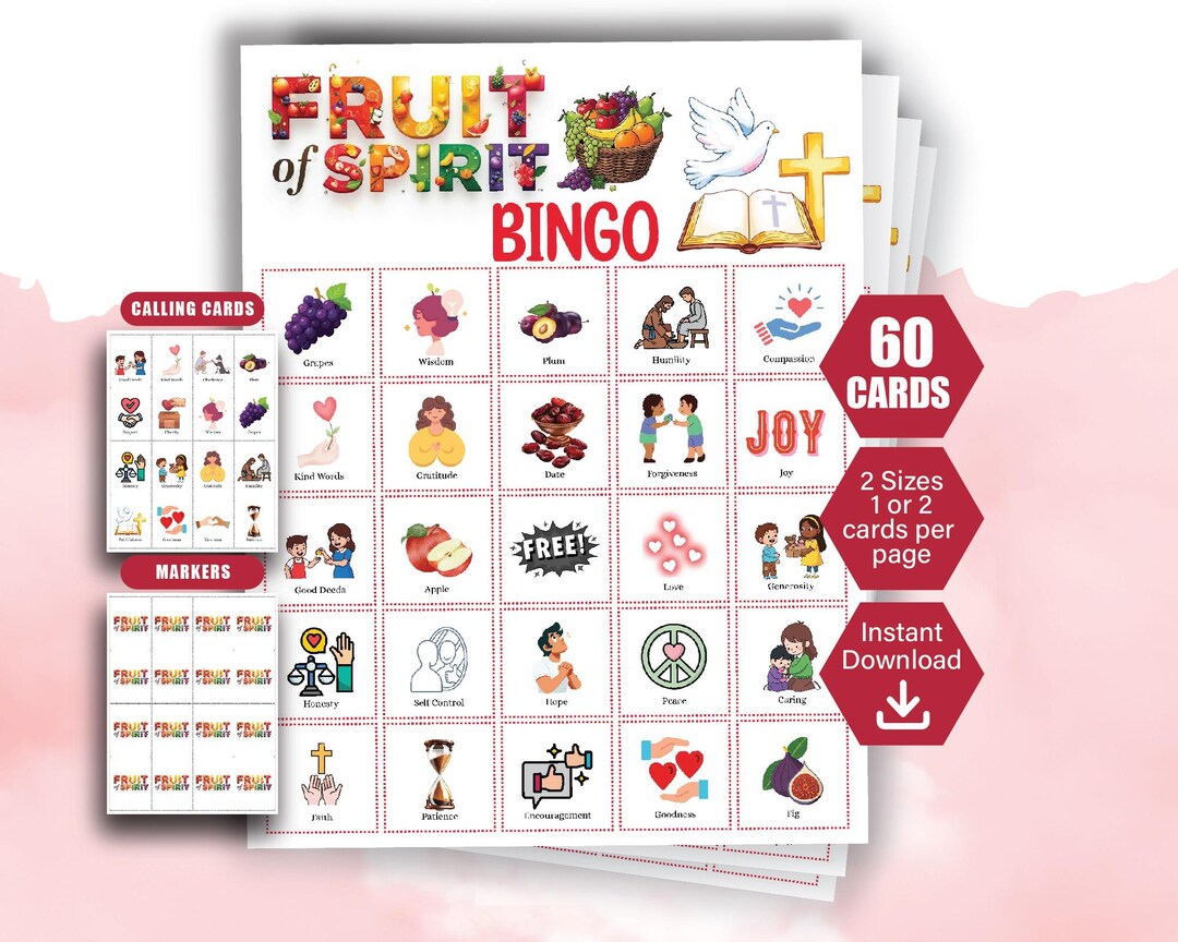 Fruit of the Spirit Bingo, 60 Bingo Cards, Bible Bingo, Sunday School ...