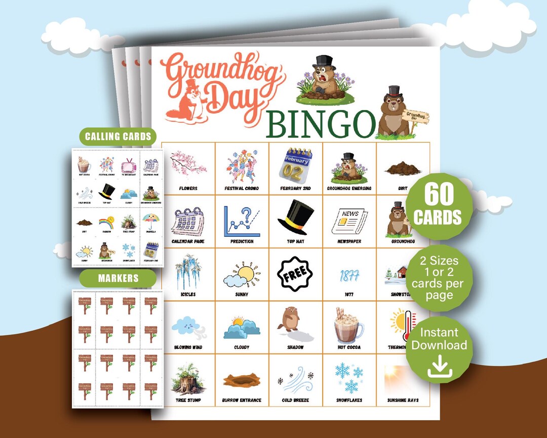 60 Groundhog Day Bingo Cards, Groundhog Day Bingo Cards, Groundhog Day ...