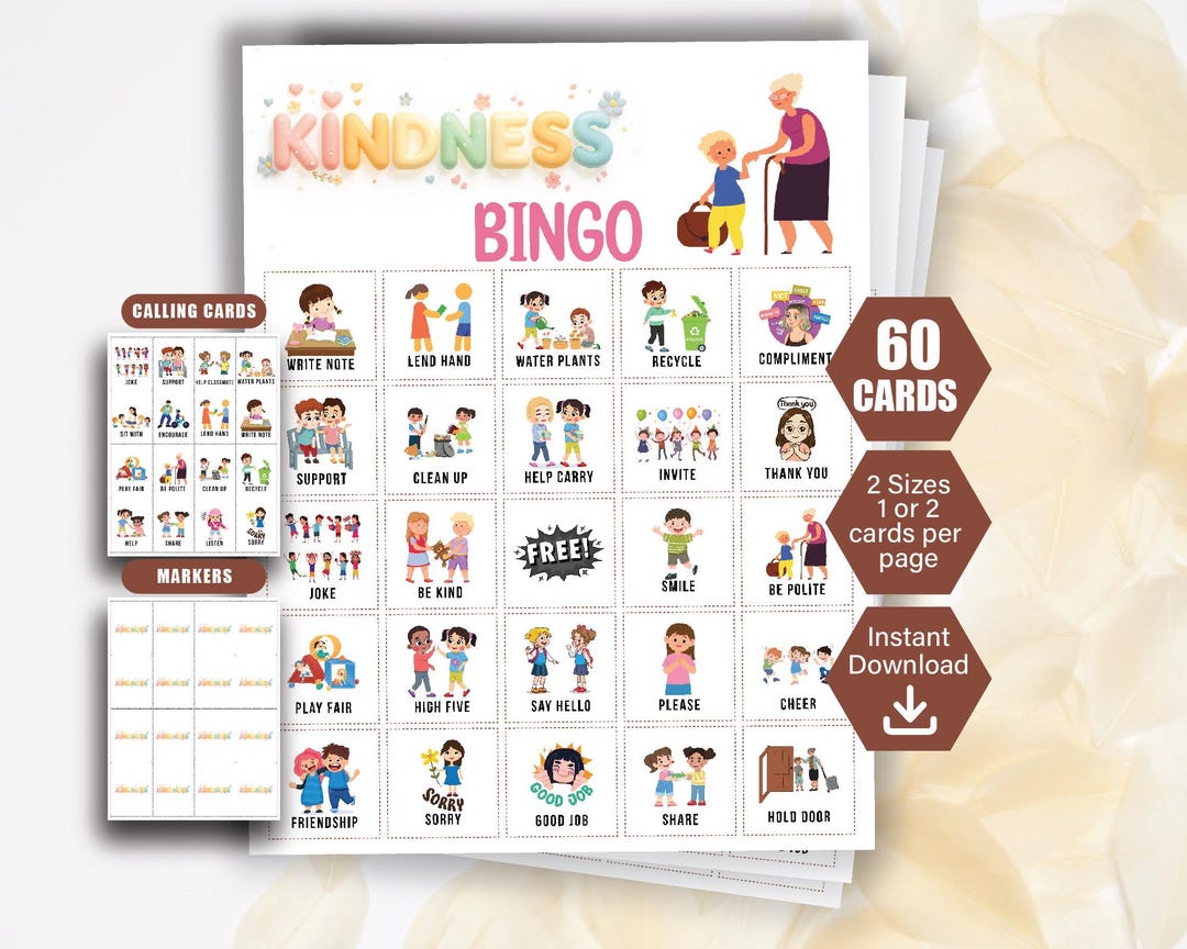 60 Kindness Bingo Cards, Positive Bingo, Kindness Game, Kids Kindness ...