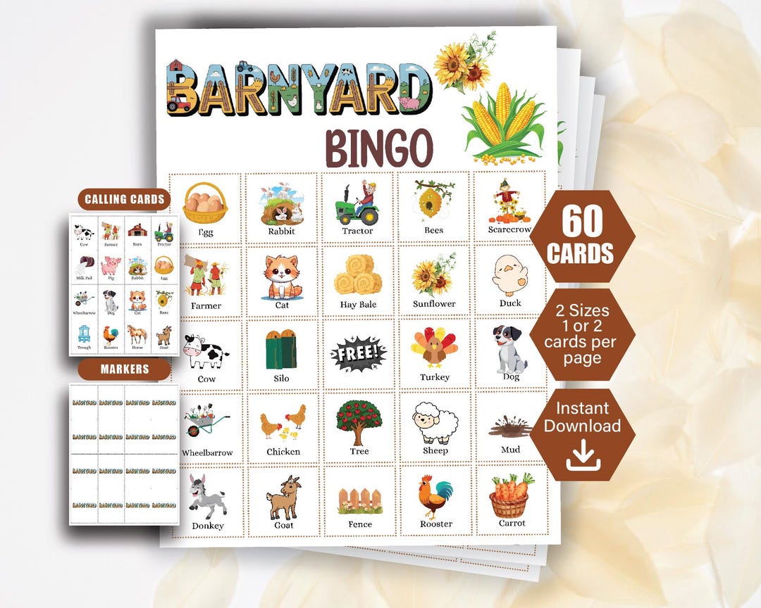 60 Barnyard Bingo Cards, Farm Bingo Game, Animal Bingo, Kids Farm ...