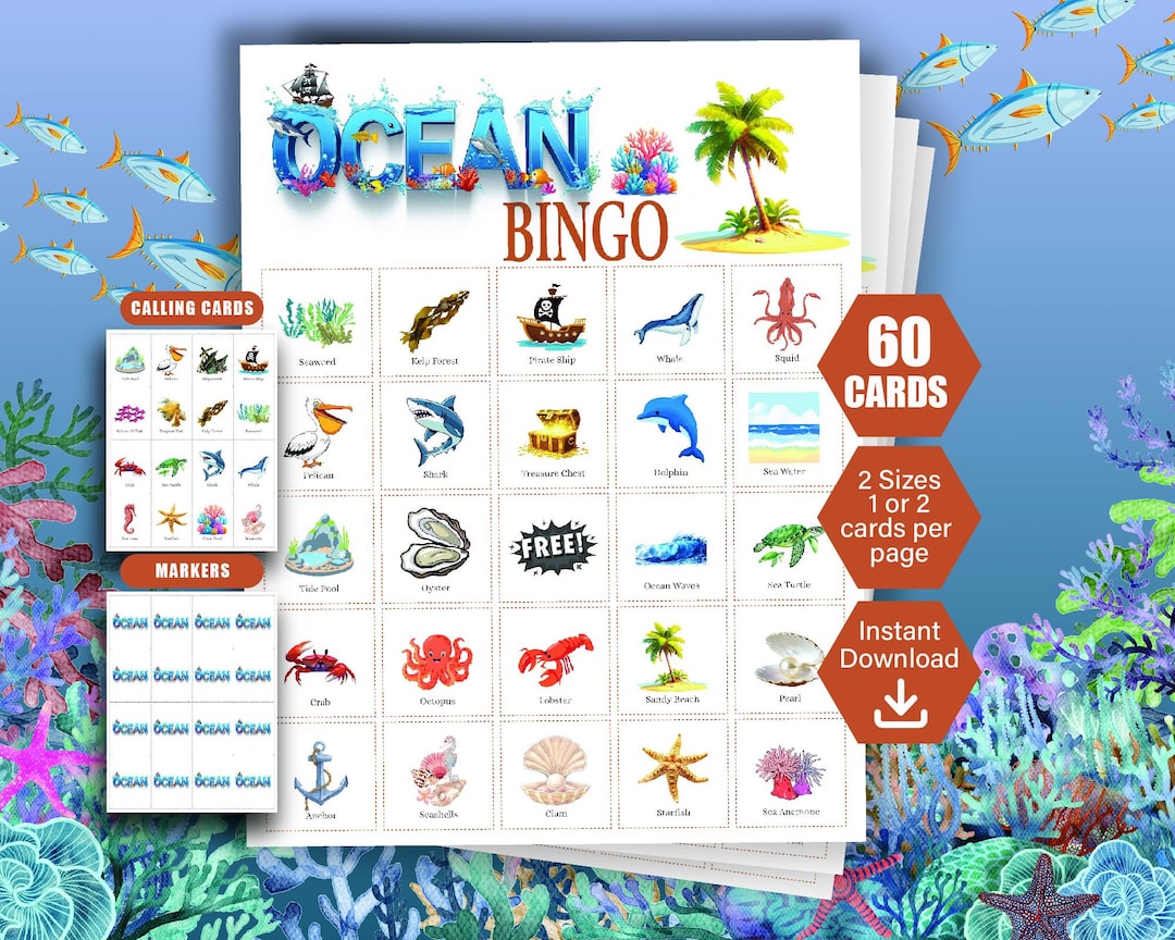 60 Beach Bingo Cards, Mermaid Games, Animals Bingo, Sea Bingo, Summer ...