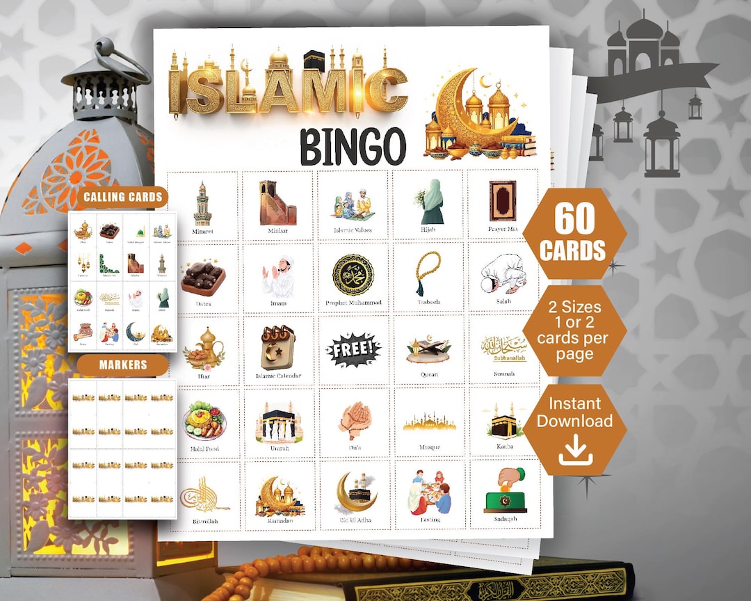 60 Islamic Bingo Cards, Ramadan Bingo, Eid & Quran Bingo, Muslim Bingo ...