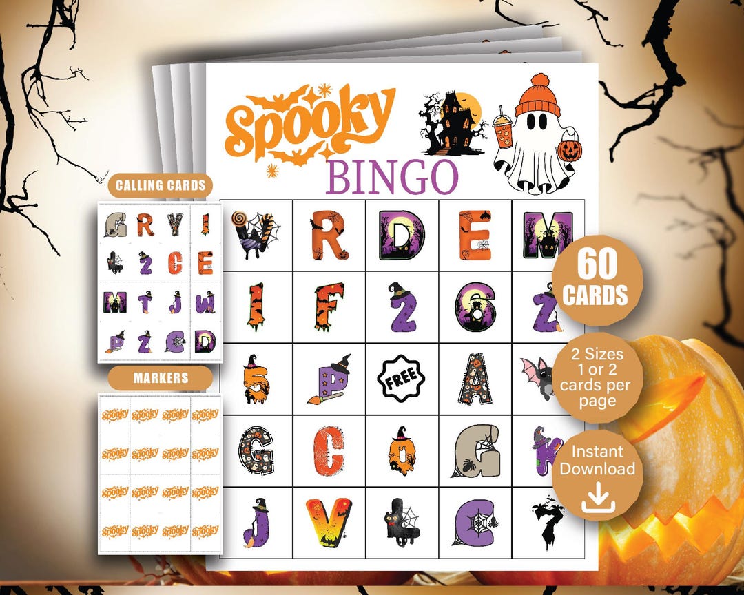 60 Spooky Bingo Cards, Mix and Mingle Halloween Bingo Cards, Bingo ...