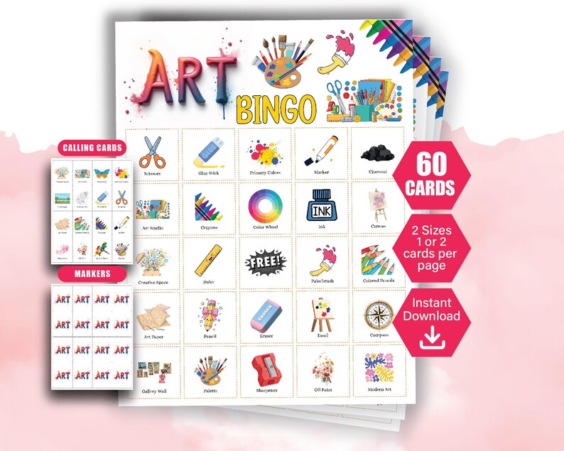 60 Art Bingo Cards, Art Party Game, Creative Bingo, Fun Bingo, Class ...