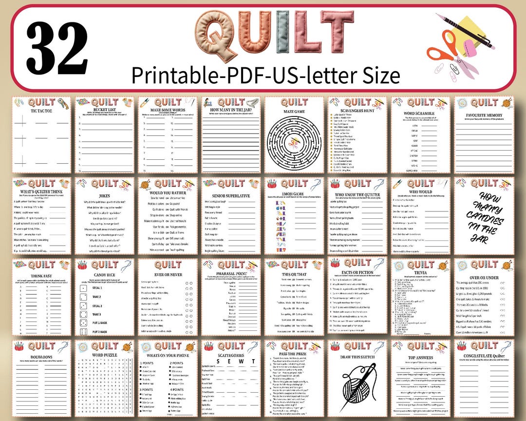 32 Quilt Party Games, Quilting Games, Sewing Bingo, Quilt Club Game ...