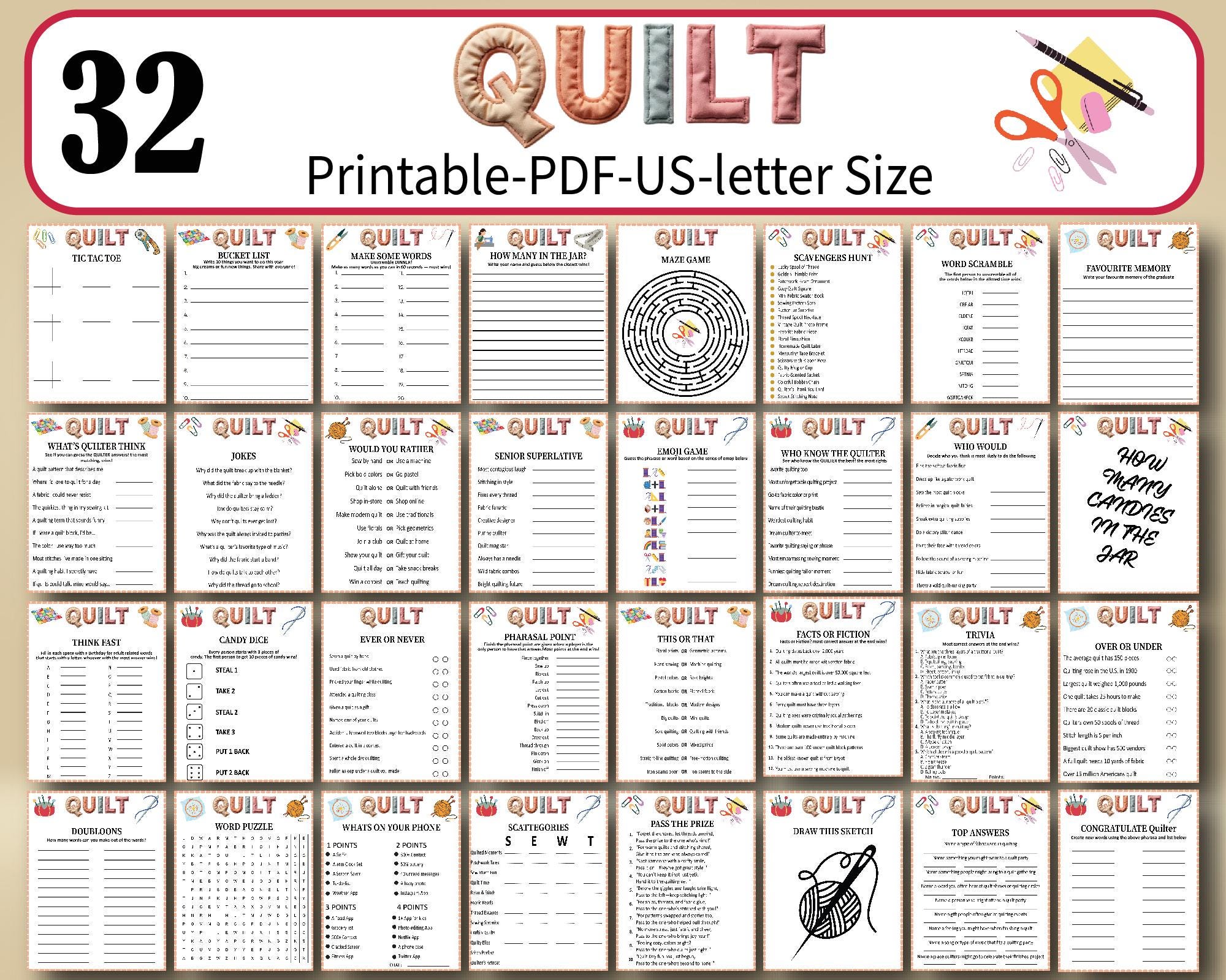32 Quilt Party Games, Quilting Games, Sewing Bingo, Quilt Club Game ...