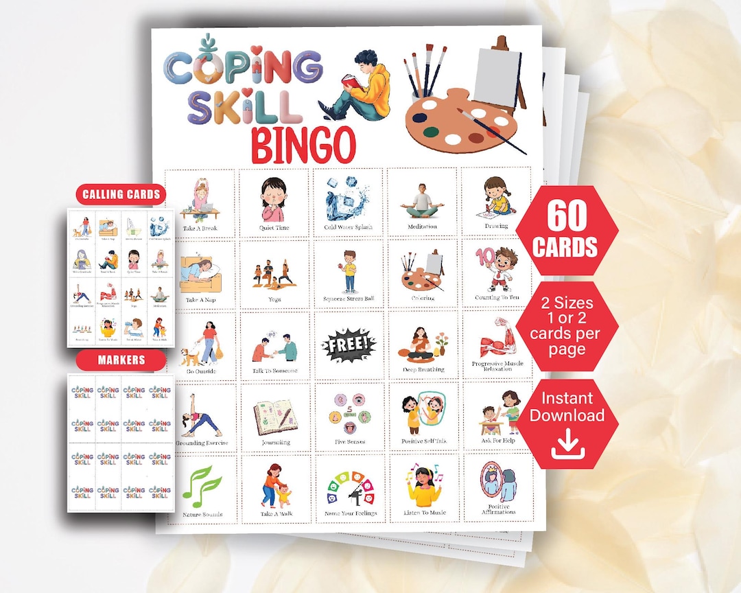 60 Coping Skill Bingo Cards, Copy Bingo, Mental Health Care Bingo, Self ...