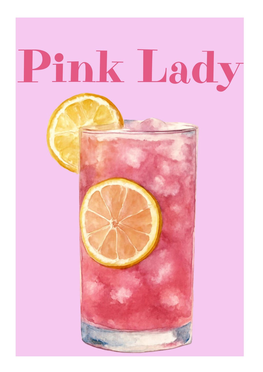 Pink Lady Cocktail Illustration | Cocktail Poster A4 | Bar Wall Art ...
