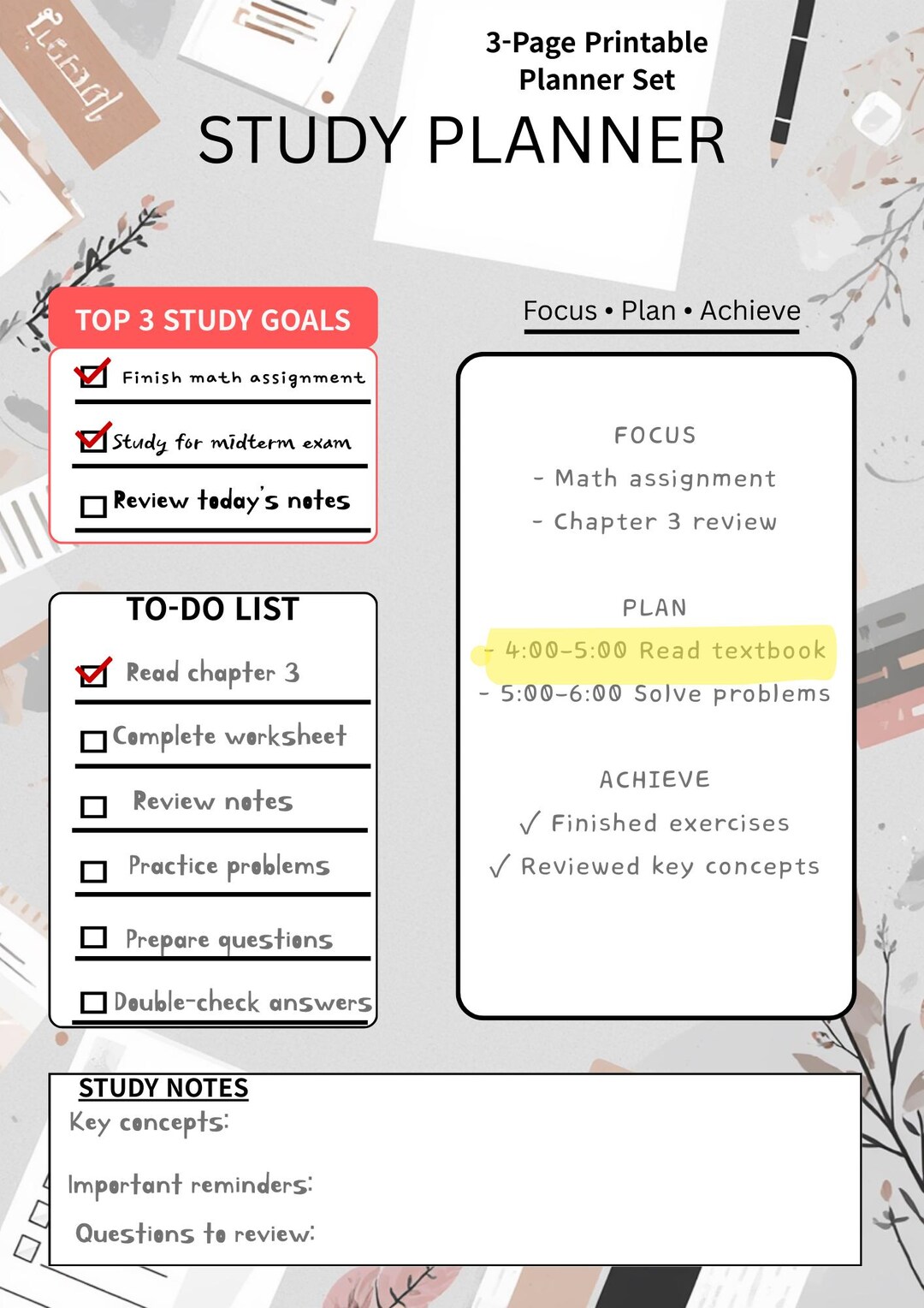 Study Planner Printable | Minimal Study Planner PDF | Student Planner ...