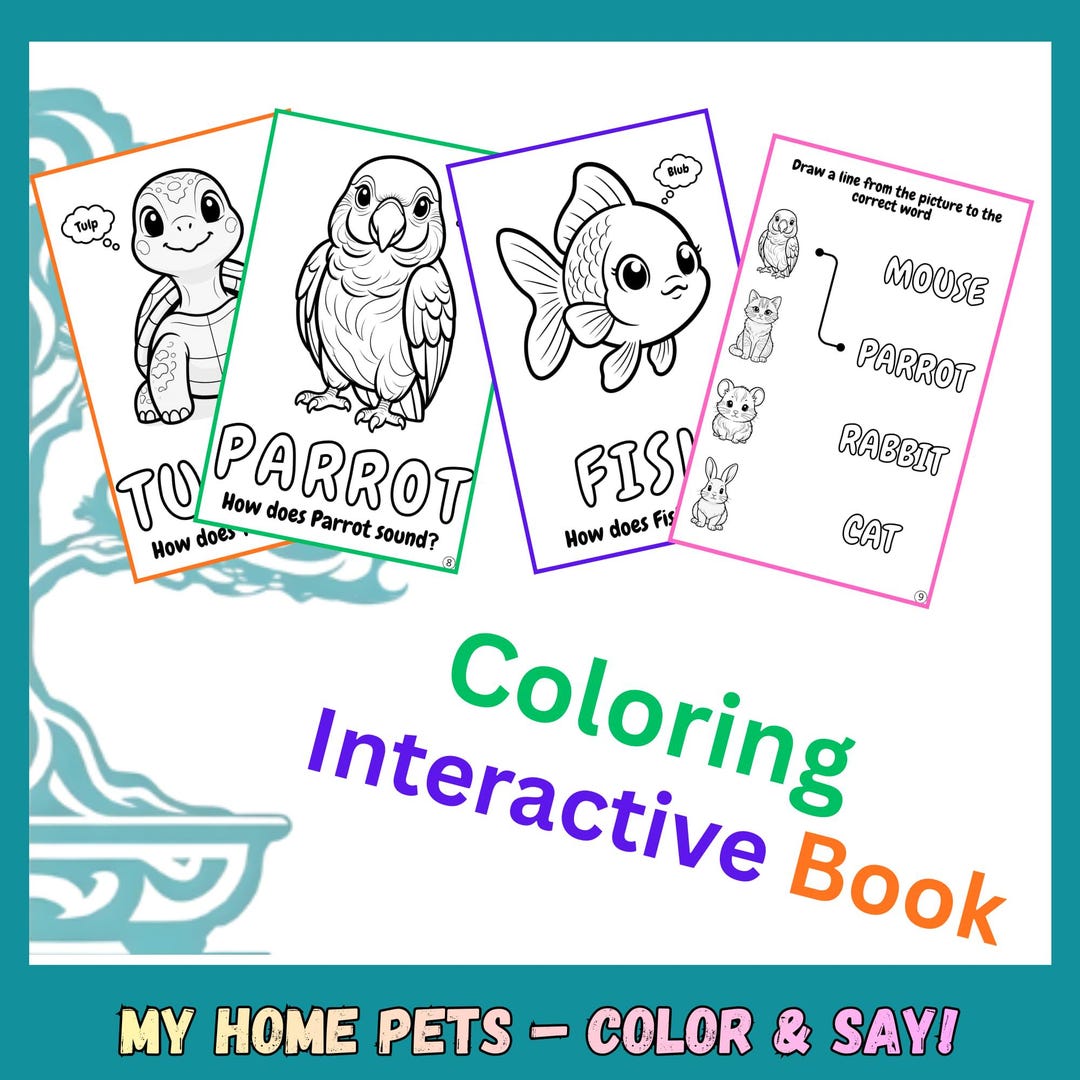 Cute Home Pets Coloring Book | 10 Adorable Pages | Dogs, Cats & Family ...