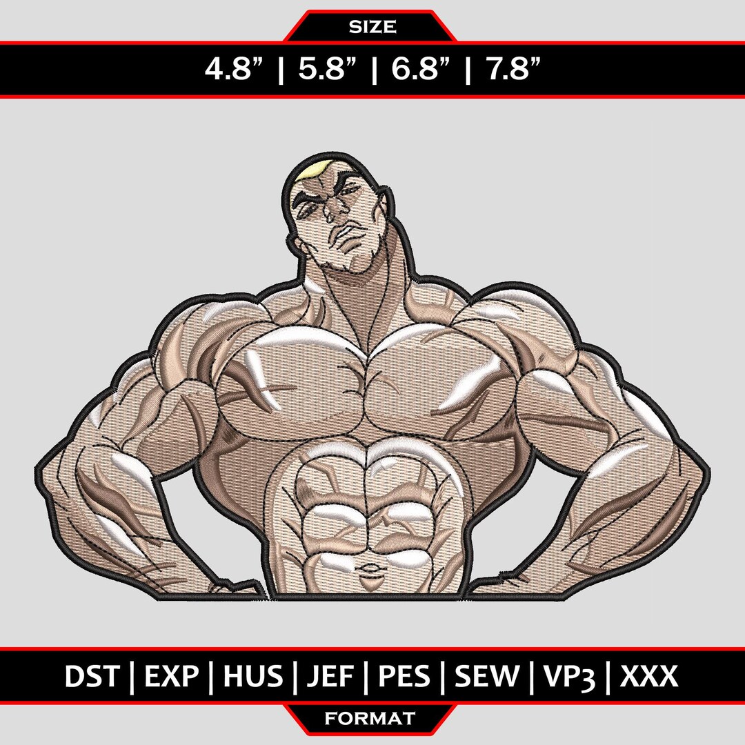 Anime Extreme Grappler Embroidery Design | Muscular Fighter Patch ...