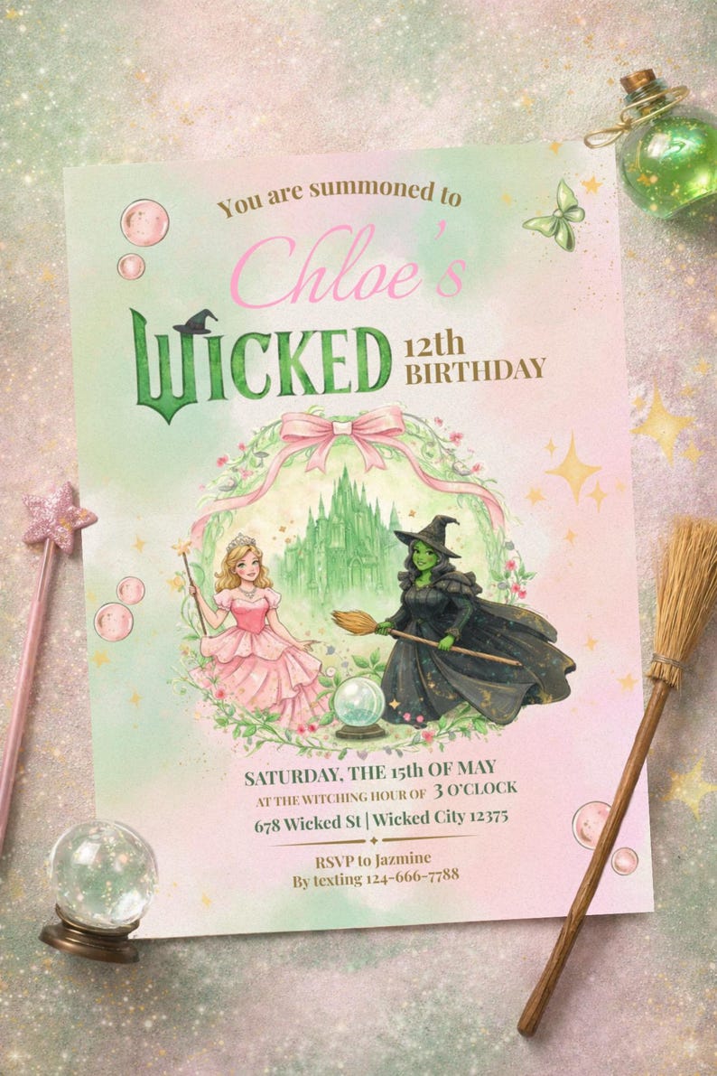 Custom Wicked Birthday Invite | Wicked Glinda Invitation | Elphaba ...