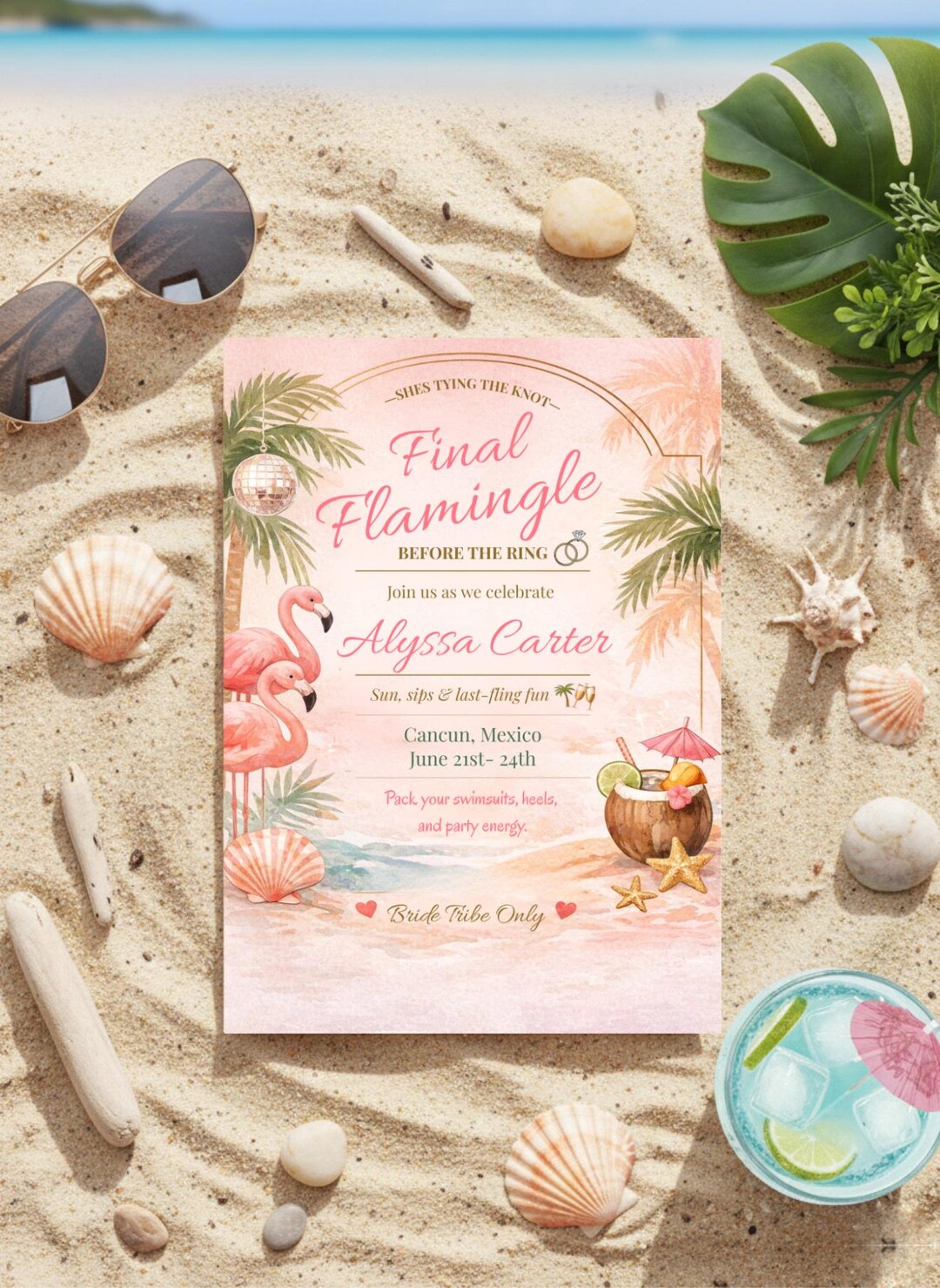 Final Flamingle Bachelorette Invitation, Bride Tribe Tropical Invite - Etsy