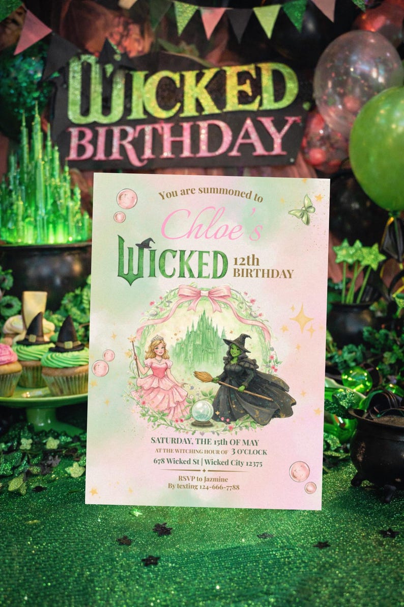 Custom Wicked Birthday Invite | Wicked Glinda Invitation | Elphaba ...