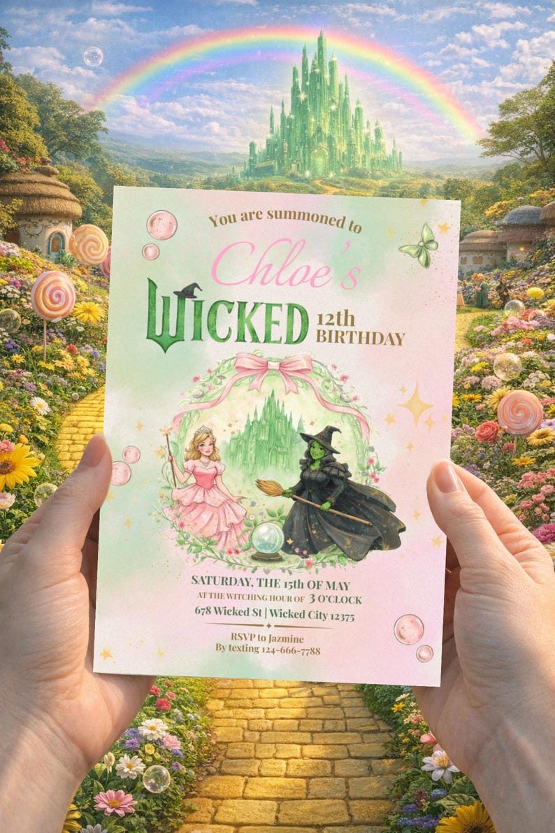 Custom Wicked Birthday Invite | Wicked Glinda Invitation | Elphaba ...