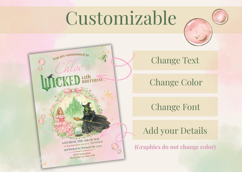 Custom Wicked Birthday Invite | Wicked Glinda Invitation | Elphaba ...