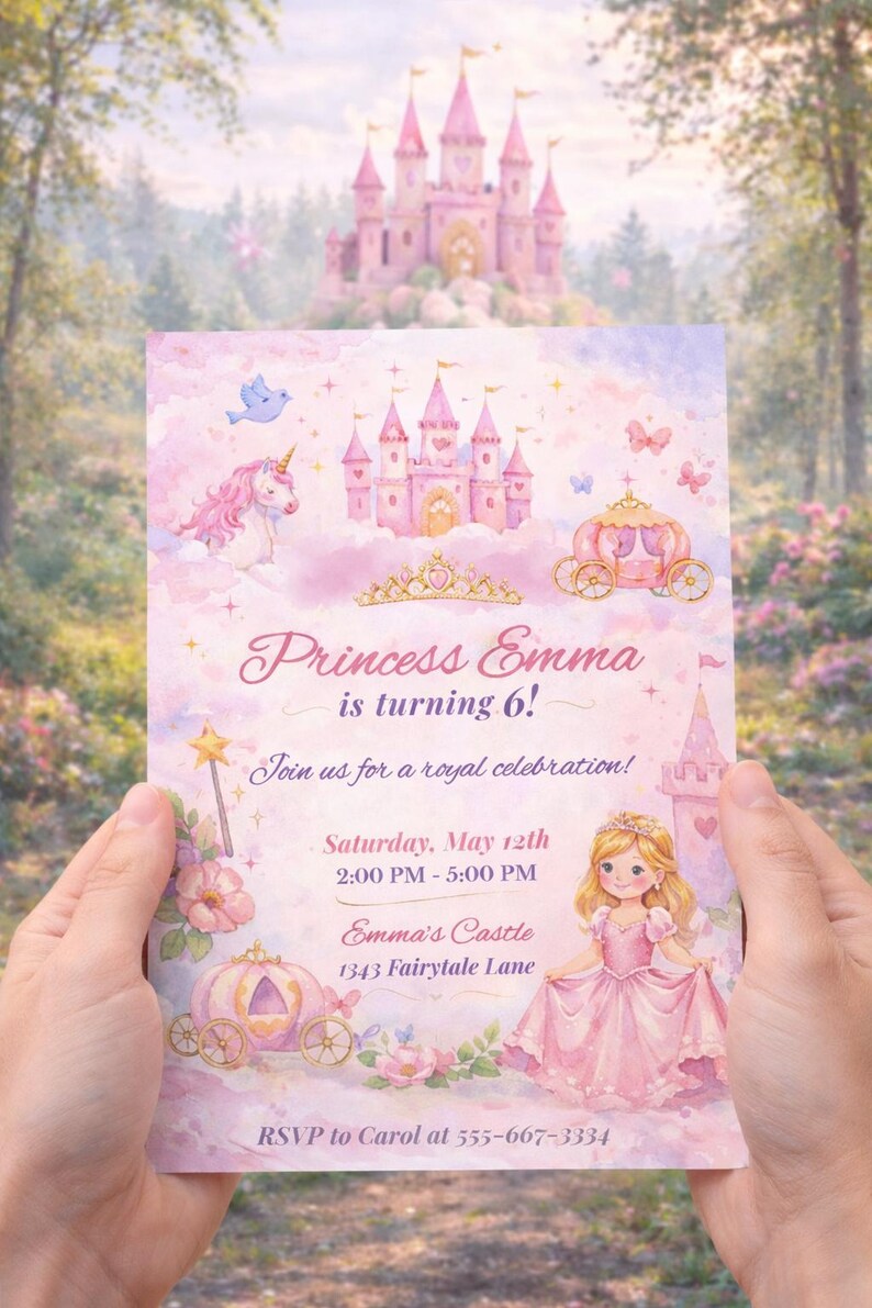 Editable Princess Birthday Invitation, Pink Unicorn Invite - Etsy