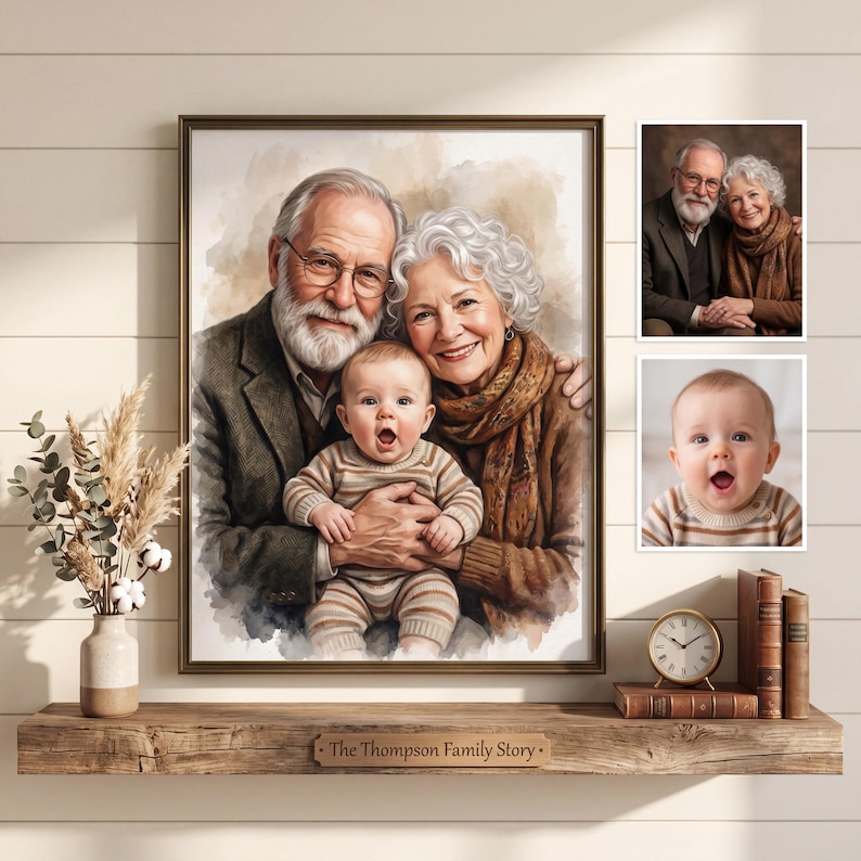 Custom Watercolor Family Portrait | Photo Merging, Memorial Art ...
