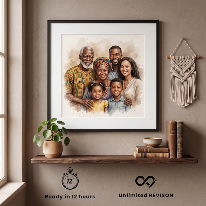 Custom Watercolor Family Portrait | Photo Merging, Memorial Art ...