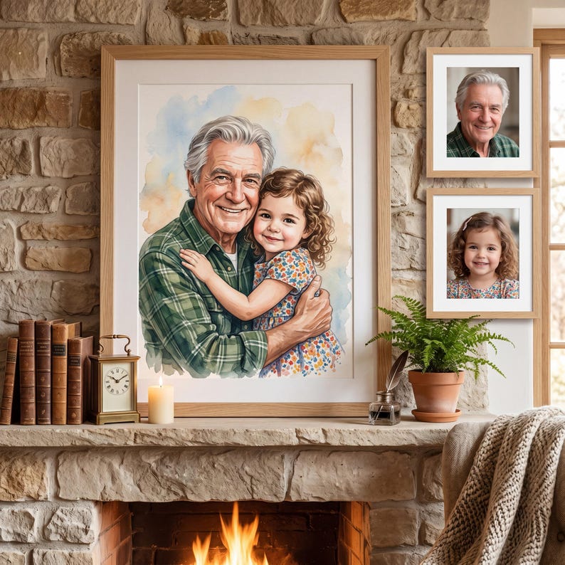 Custom Watercolor Family Portrait | Photo Merging, Memorial Art ...