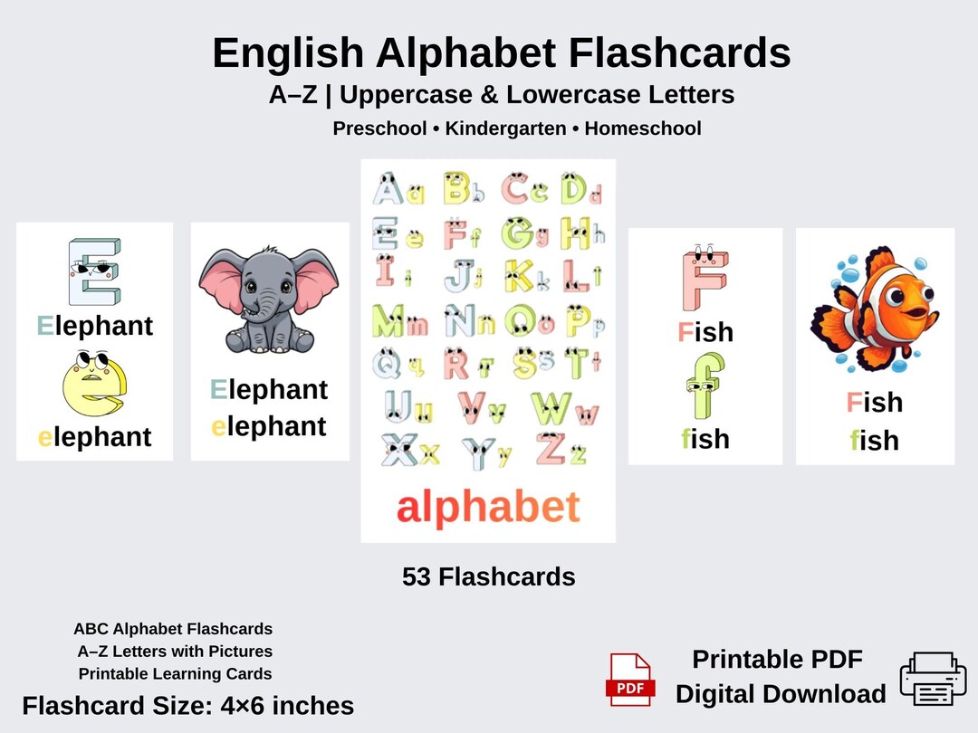 English Alphabet Flashcards for Kids | A–Z Printable ABC Cards With ...