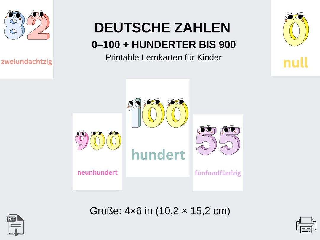 German Numbers Flashcards 0-100 – Homeschool Printable (PDF Download ...
