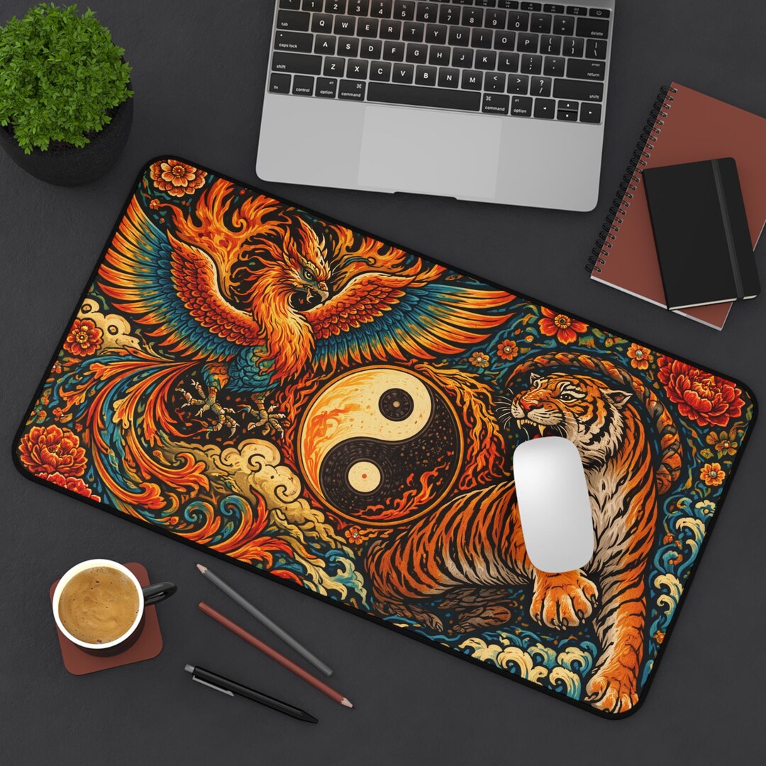 Yin Yang Dragon Tiger Mouse Pad | Oriental Desk Mat - Etsy