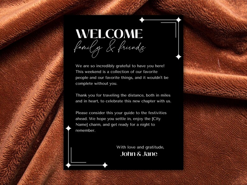 Editable Wedding Welcome Letter & Timeline Card Template | Wedding ...
