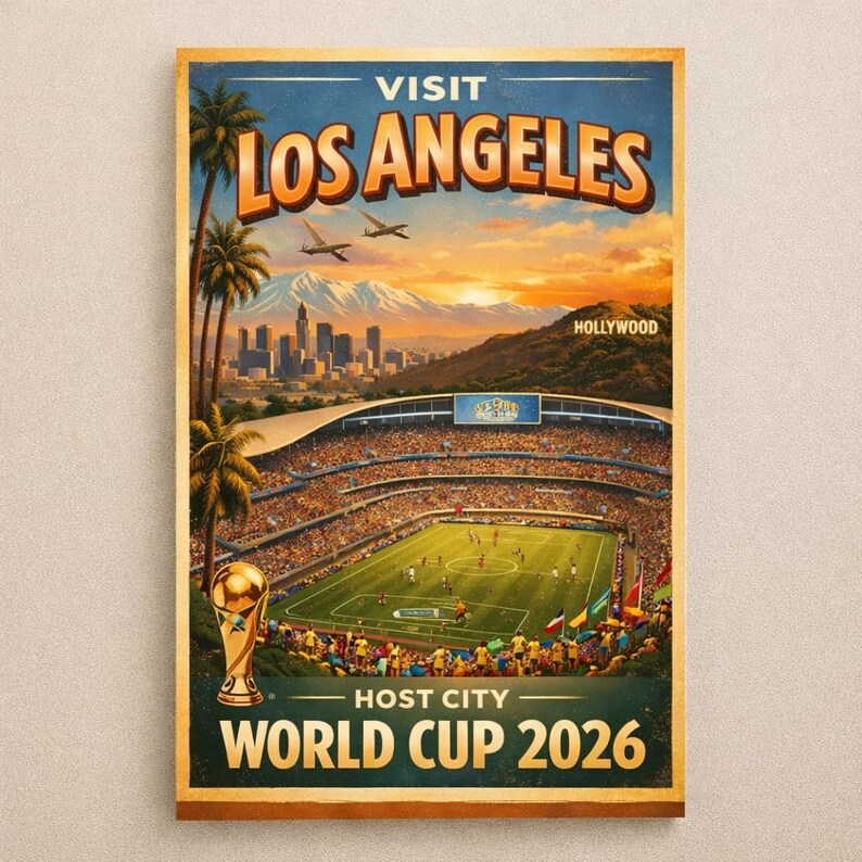 Los Angeles World Cup 2026 Poster | Retro Travel L.A. Soccer Art | Host ...