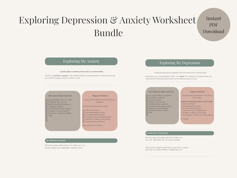 Exploring Depression & Anxiety Worksheet Bundle - Etsy