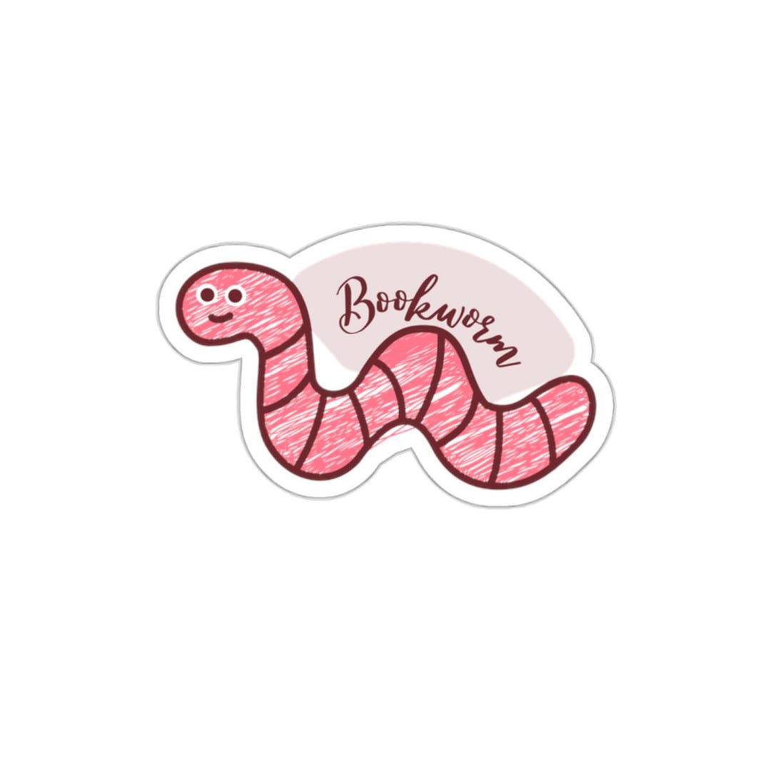 Bookworm Worm Die-cut Sticker | Cute Pink Reading Sticker - Etsy