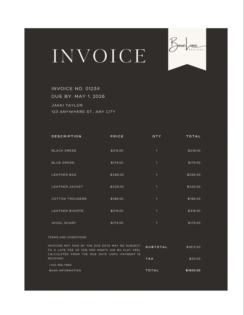 Canva Editable Invoice Template | Black Modern Invoice Design | Small ...