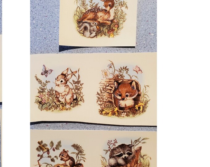 Vintage Water Mount Decals - Very Cute Wild Animals With Little Buddies ...