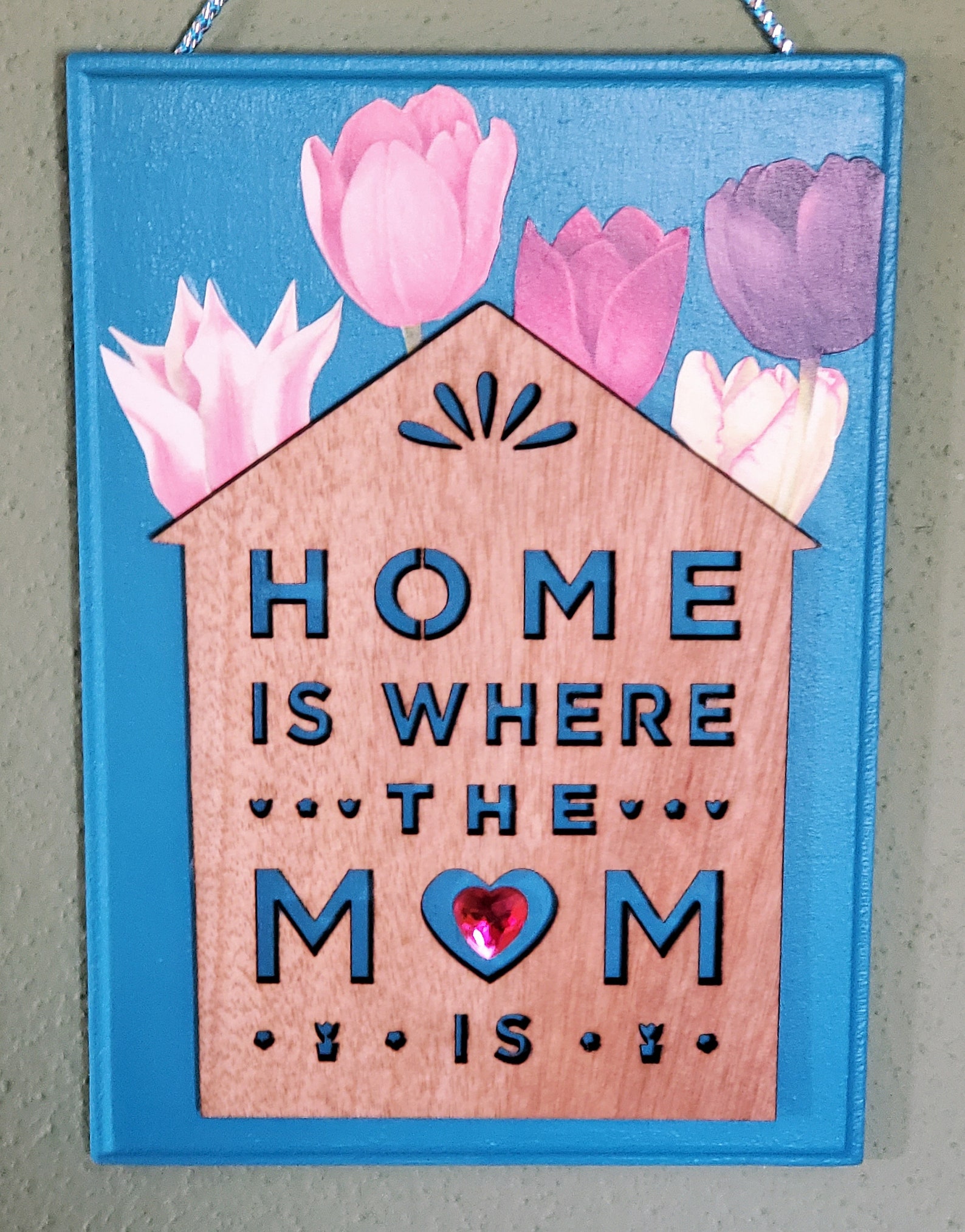 Home is Where the Mom is Wood Plaque - Teal Pink Purple - Mother's Day ...
