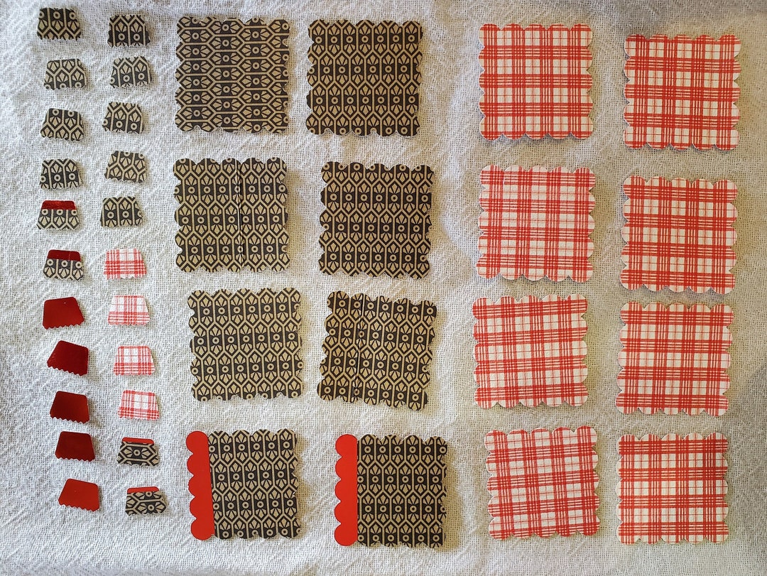 Paper Squares W/ Scalloped Edges & Tiny Jagged Edge Trapezoids - Red ...