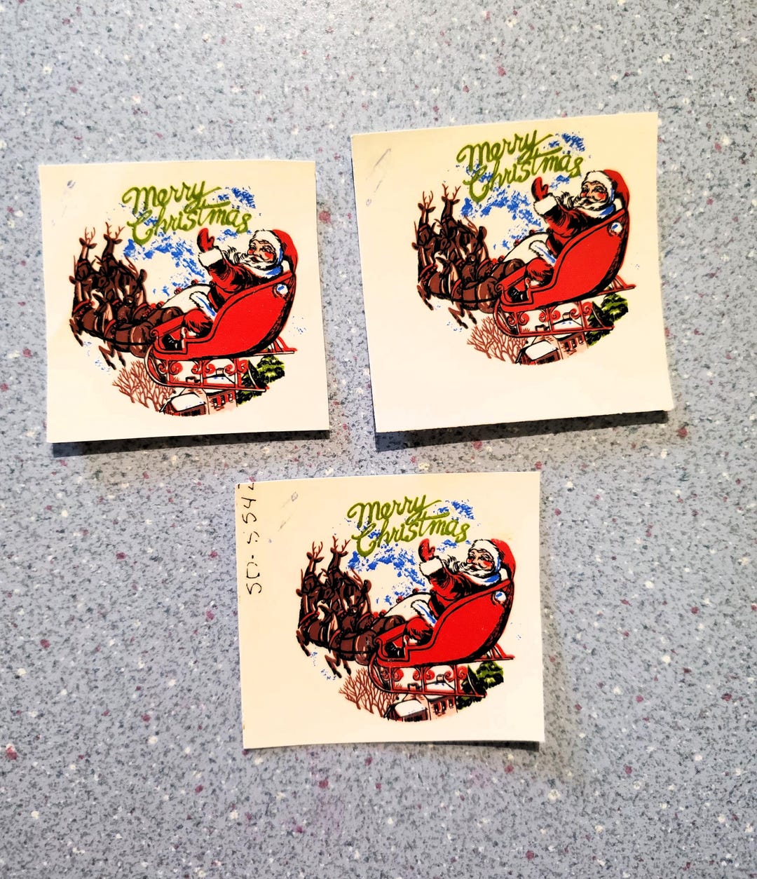 Cute Vintage Water Mount Decals - Santa With Sleigh and Reindeer - Set ...