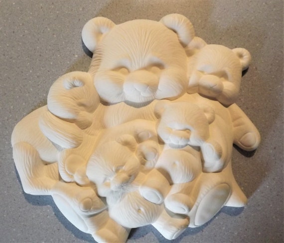 Ceramic Bisque Teddy Bear Family Wall Decor Ready to Paint DIY Mama ...