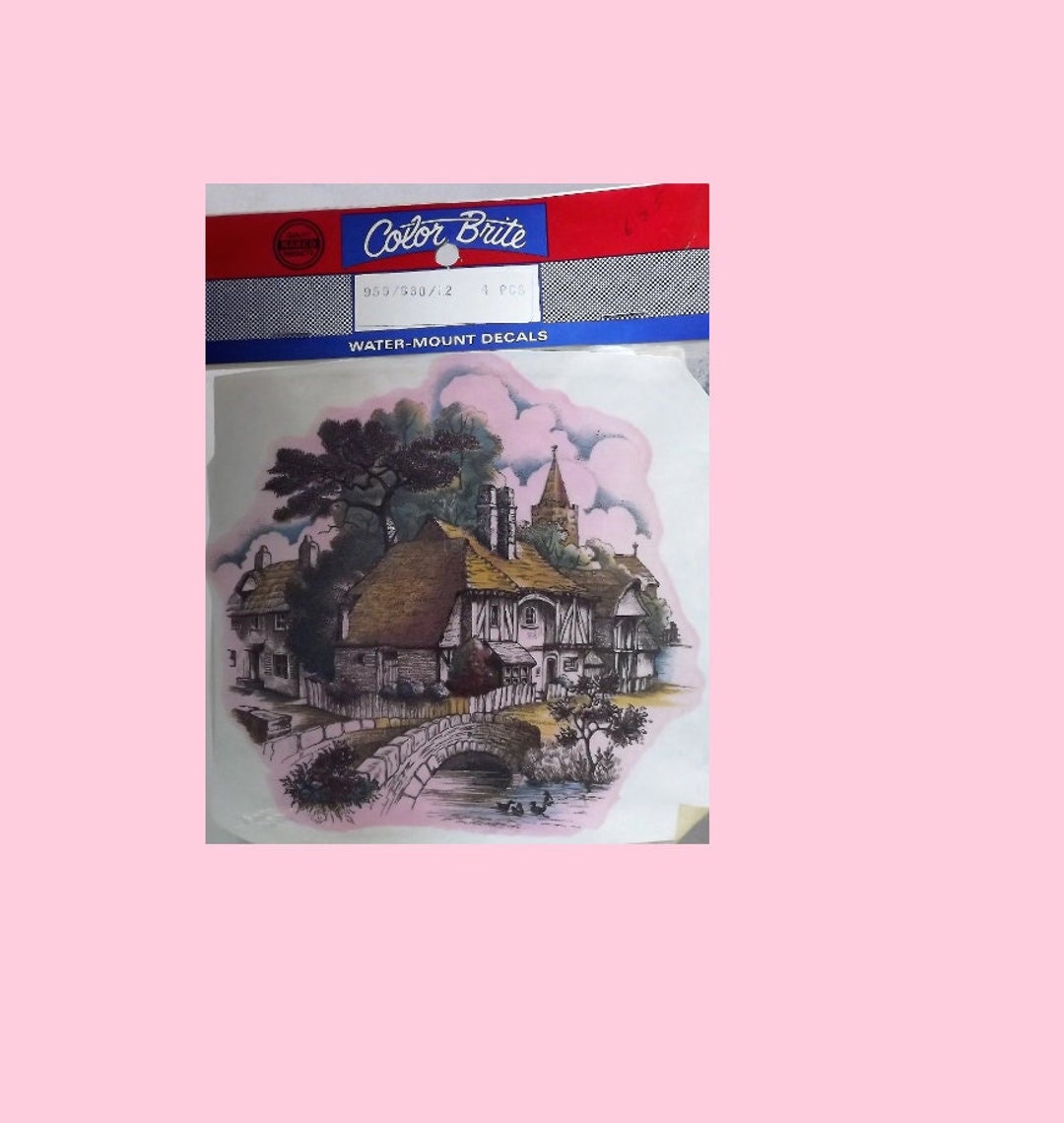 Vintage Water Mount Decals - Thatched Roof Houses - Set of 4 Different ...