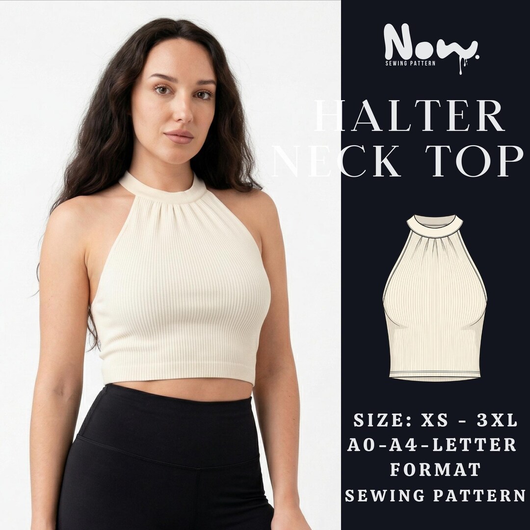 Halter Neck Top Pattern PDF | Rib Knit Crop Top Sewing Pattern | High ...
