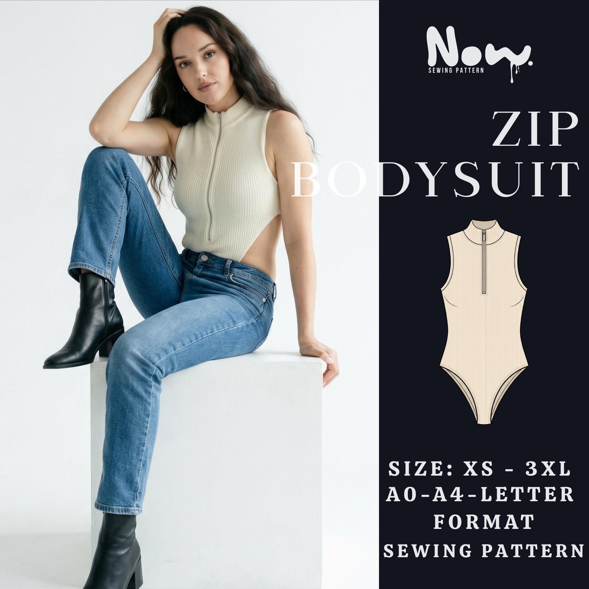 Zip Bodysuit PDF Sewing Pattern | Sleeveless High Neck Bodysuit ...