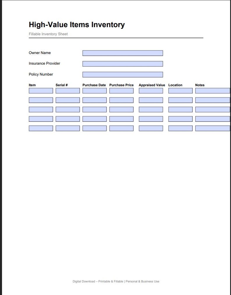 Inventory List Printable Bundle | Fillable PDF Inventory Tracker | Home ...