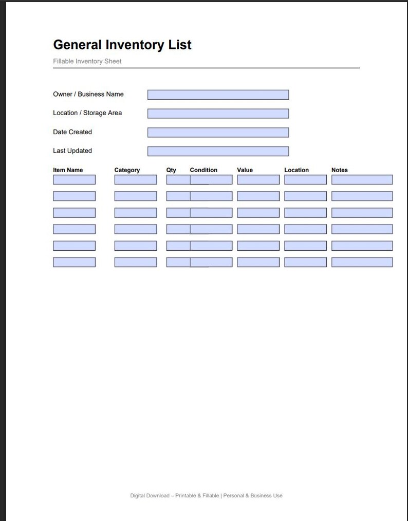 Inventory List Printable Bundle | Fillable PDF Inventory Tracker | Home ...