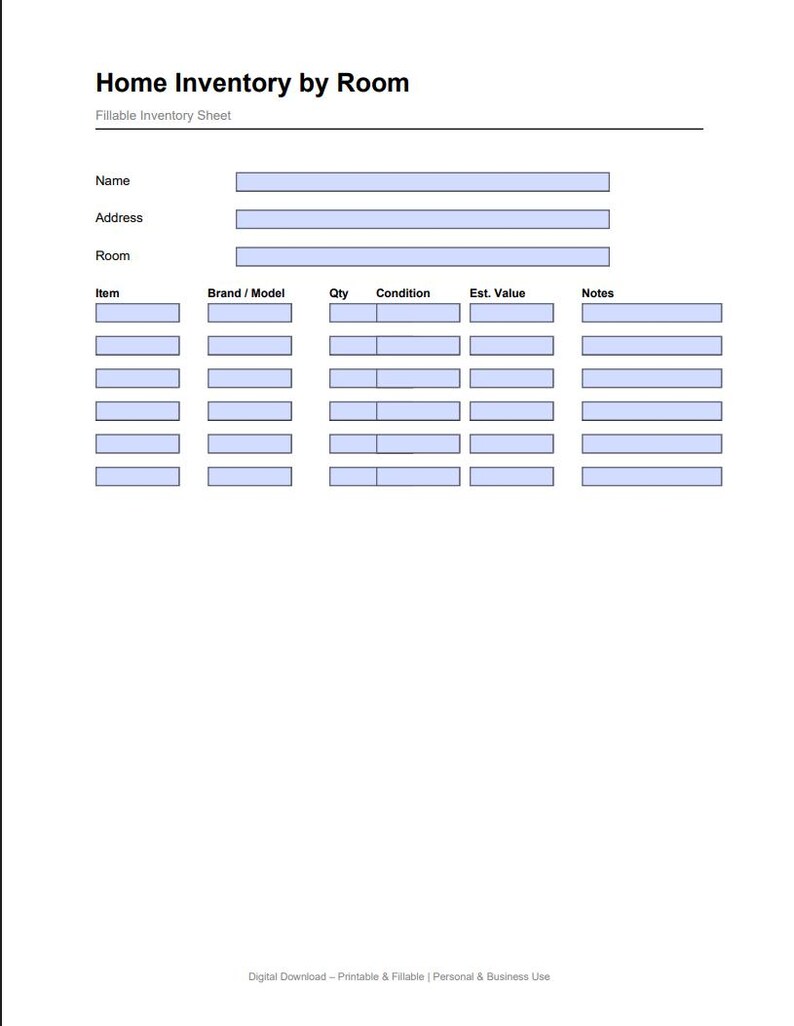 Inventory List Printable Bundle | Fillable PDF Inventory Tracker | Home ...
