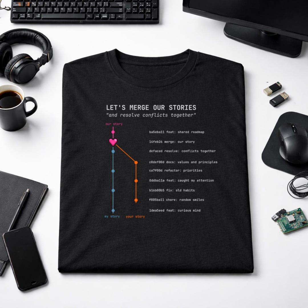 Git Merge Love Story Dark Mode Shirt, Programmer Valentine Gift - Etsy