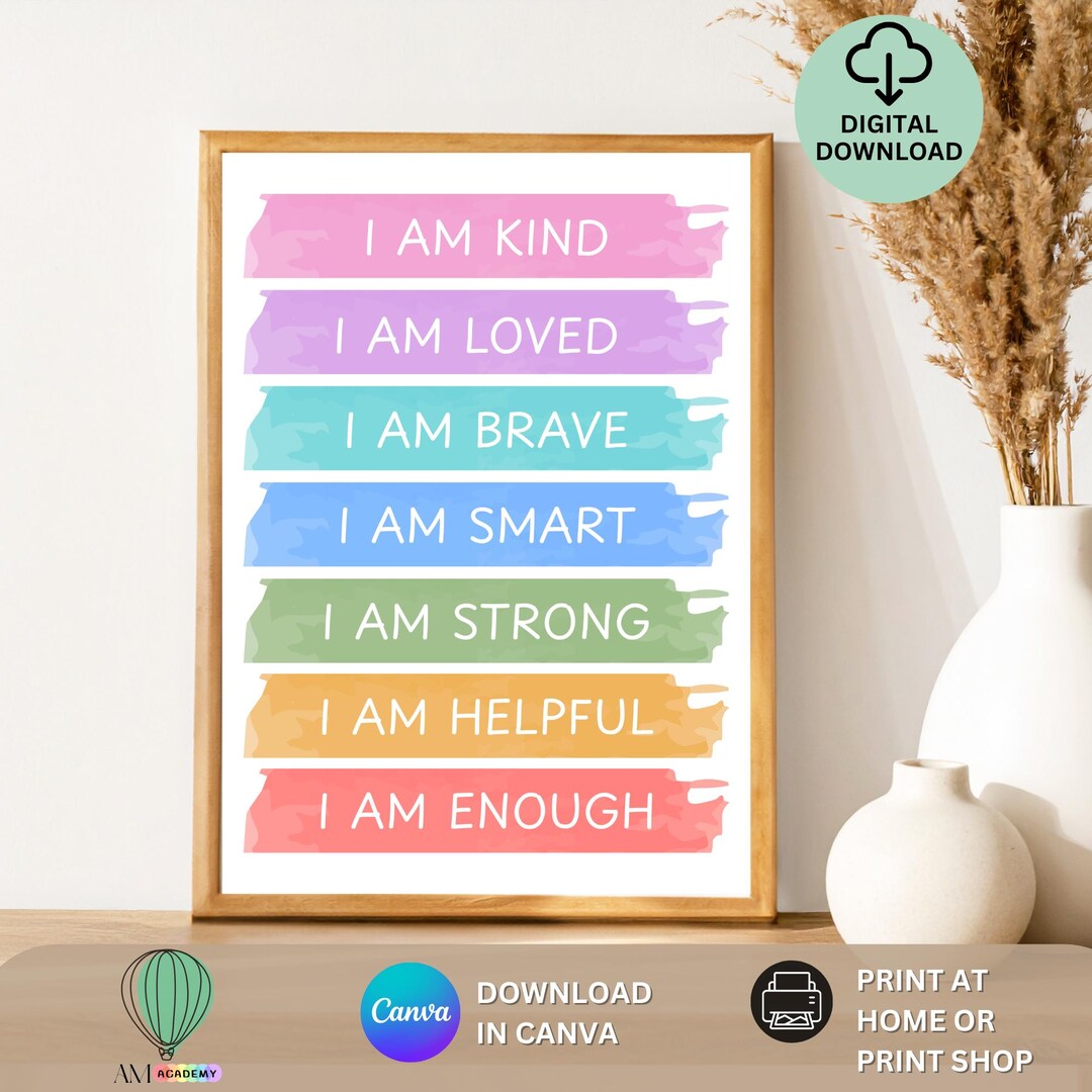Rainbow Kids Affirmations Poster Positive Daily Affirmations Boho ...