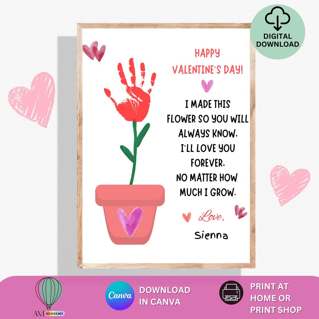 Valentine Handprint Craft for Kids, Heart Flower Poem Handprint ...