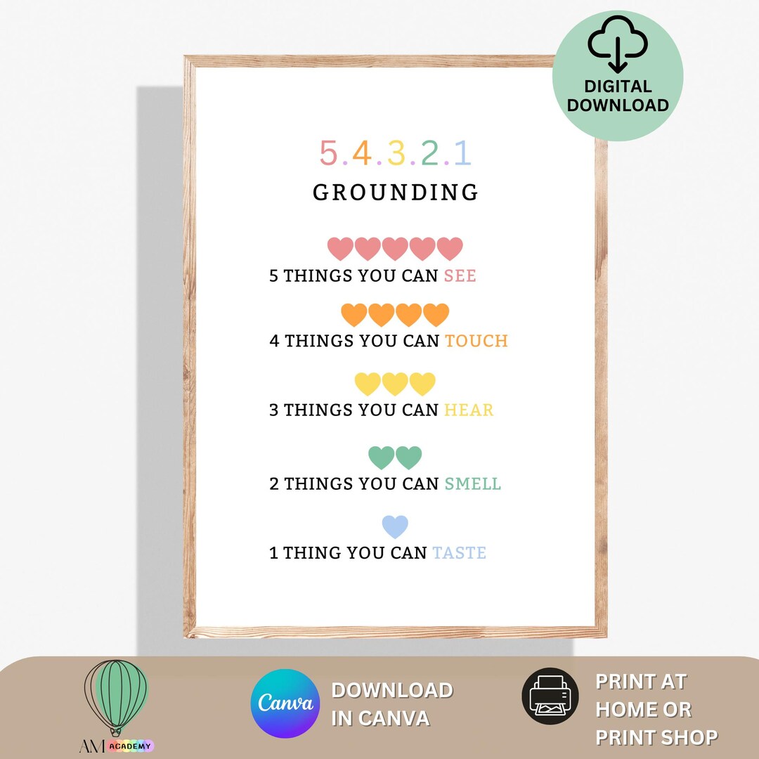 54321 Grounding Exercise Anxiety Relief Coping Skills Art Calm Down ...