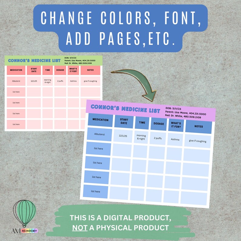 Kids Medication Chart Printable | Editable Medication Tracker ...